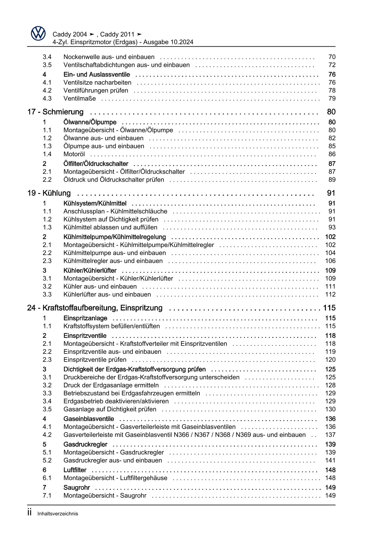 eBook Reparaturanleitung VW Caddy (10-15) Erdgasmotor 109 PS