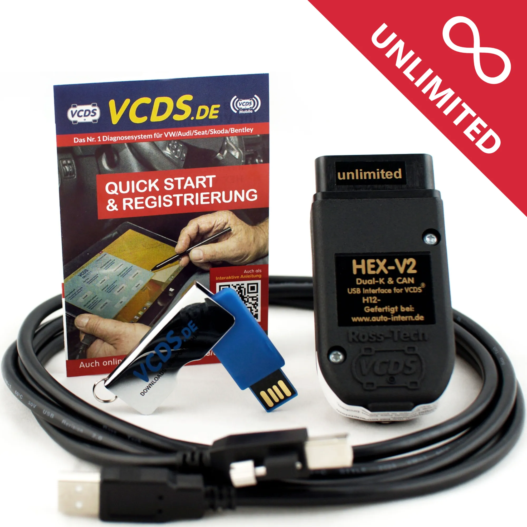 VCDS Diagnosegerät HEX-V2 Diagnoseadapter Lizenz - UNLIMITE